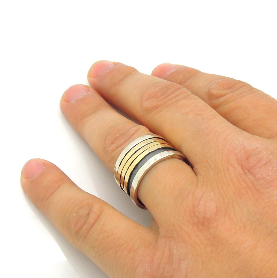 Wide Spinner Ring With 9K 9K Gold Swivel Bands Ready to Ship in Sizes 6 ...