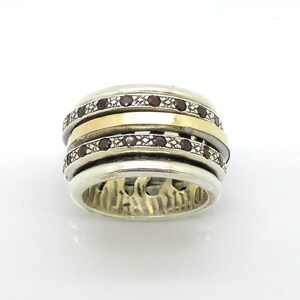 Wide Spinner Ring With Ruby in 925 Sterling Silver & 9K 9K Gold Swivel ...