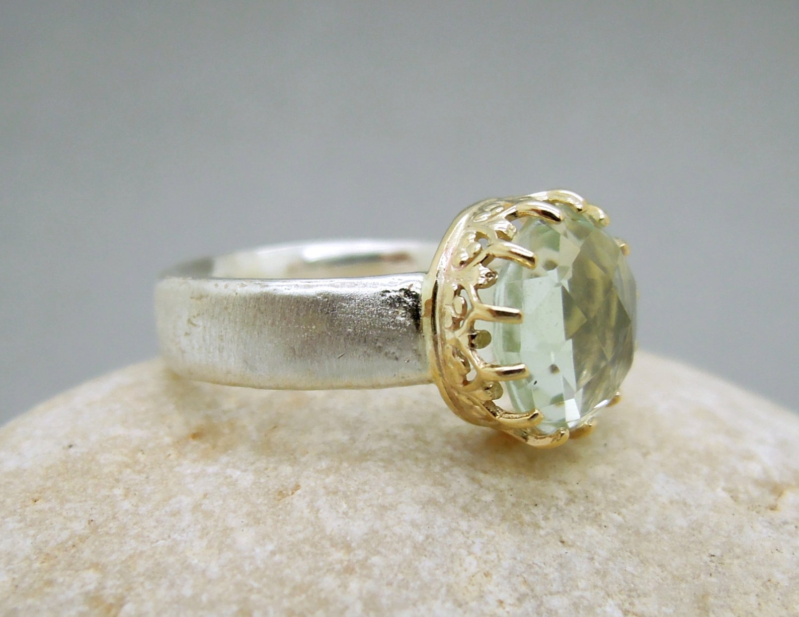 Hadas Gold Green Amethyst Ring Set in 9K Gold Filigree & 925 - Etsy