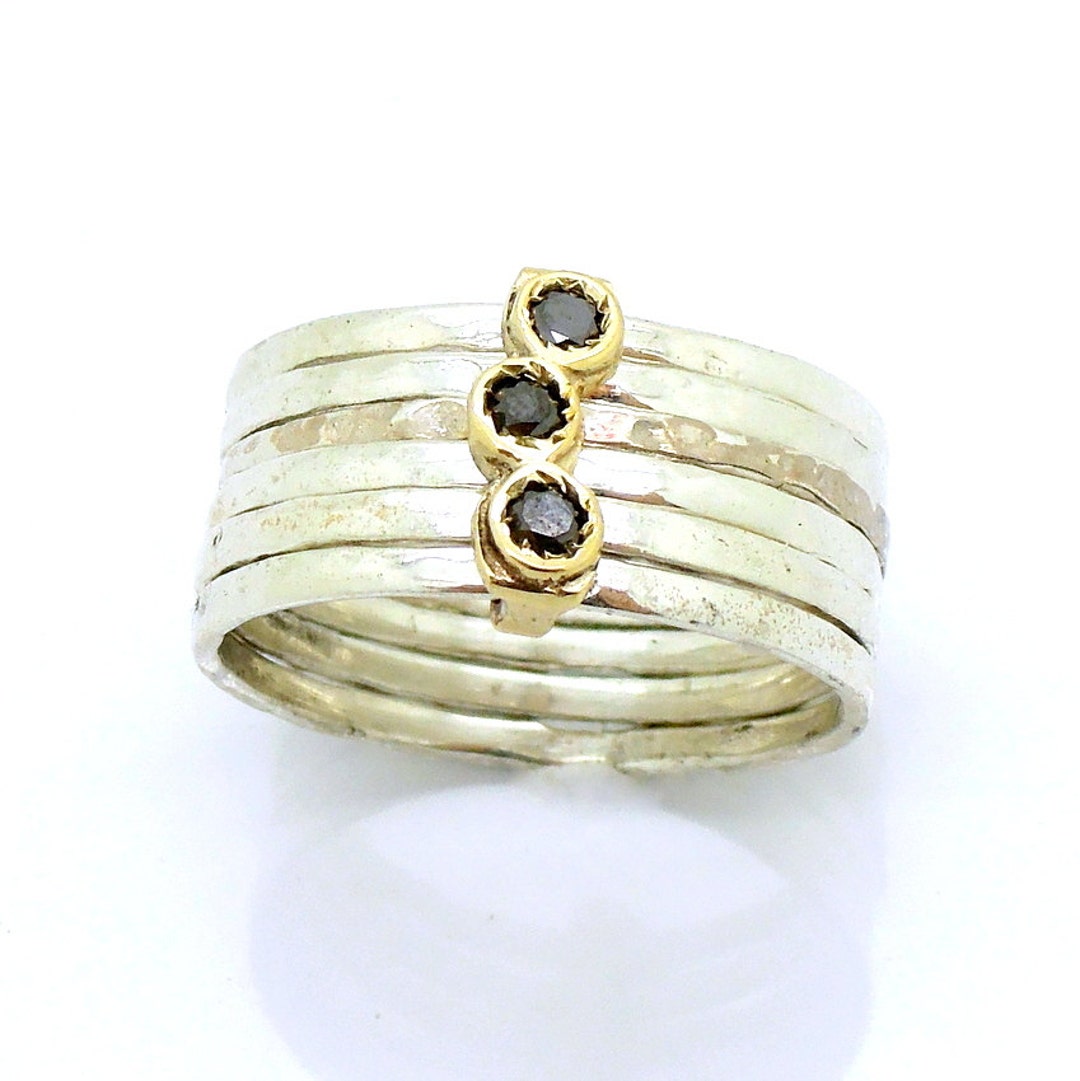 Stacking Black Diamond Ring Hammered Silver - Etsy