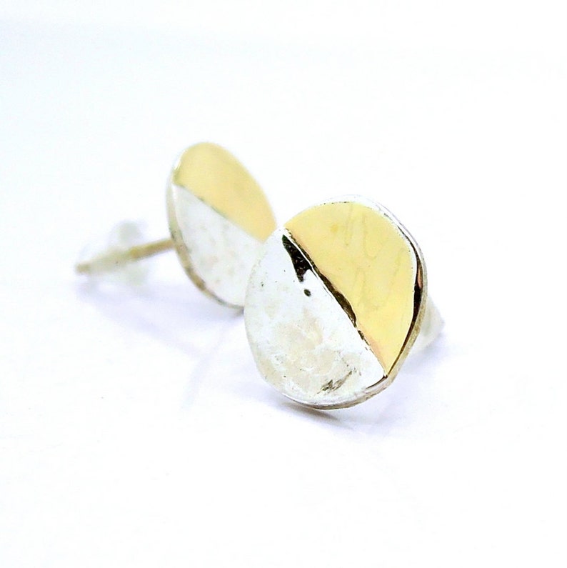 Round Hammered 9K Gold & 925 Sterling 925 Sterling Silver Post - Etsy