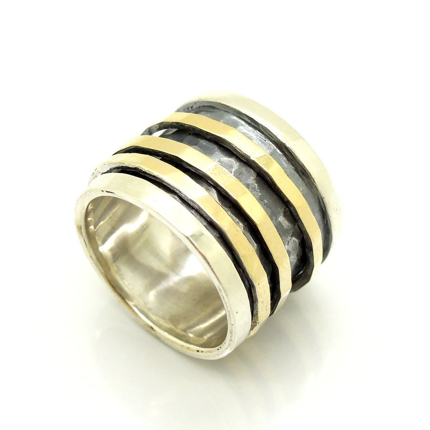 Wide spinner ring with 9K 9K Gold swivel bands ready to ship | Etsy