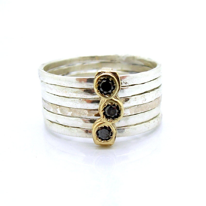 Stacking Black Diamond Ring Hammered Silver - Etsy