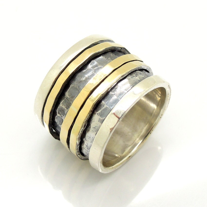 Wide spinner ring with 9K 9K Gold swivel bands ready to ship | Etsy