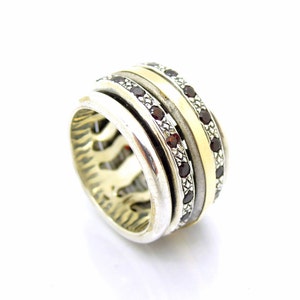 Wide Spinner Ring With Ruby in 925 Sterling Silver & 9K 9K Gold Swivel ...
