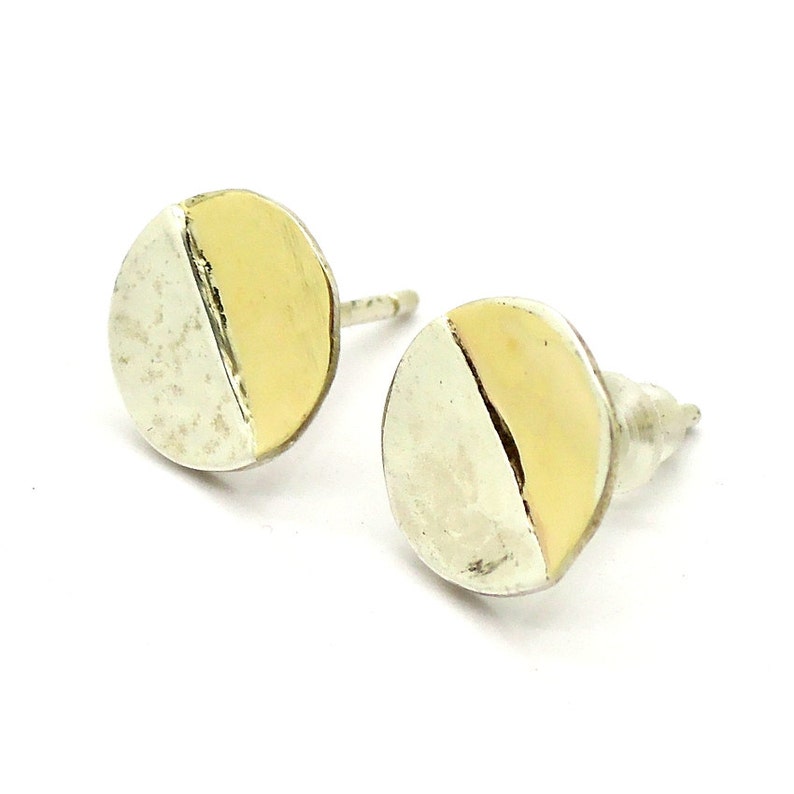 Round Hammered 9K Gold & 925 Sterling 925 Sterling Silver Post - Etsy