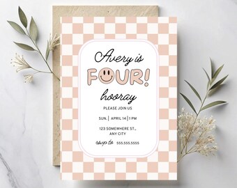 Checkered Invitation Template, Green Checkered Editable Invitation ...