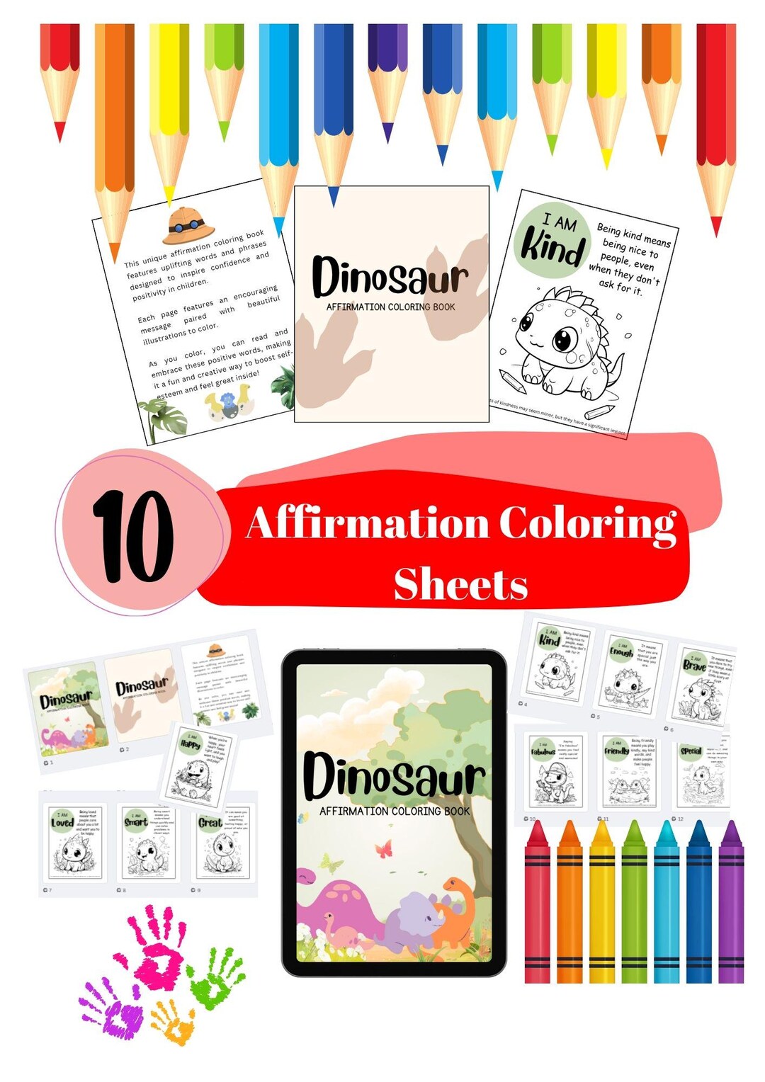 Dinosaur Affirmation Coloring Sheets, Dino Sheets, Downloadable Sheets ...