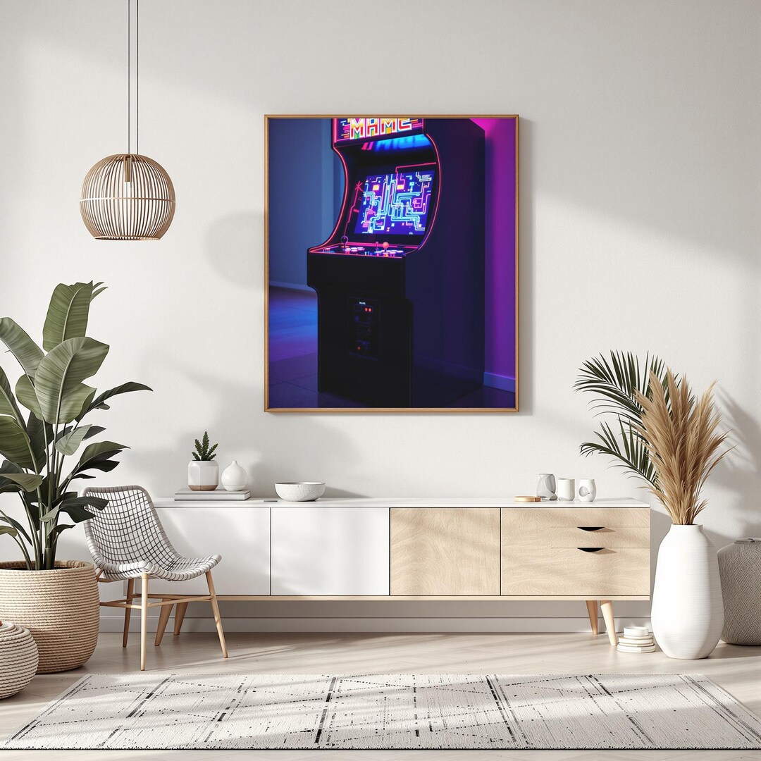 Digital Print of Glossy Retro MAME Arcade Machine, Pixel Art Neon Glow ...