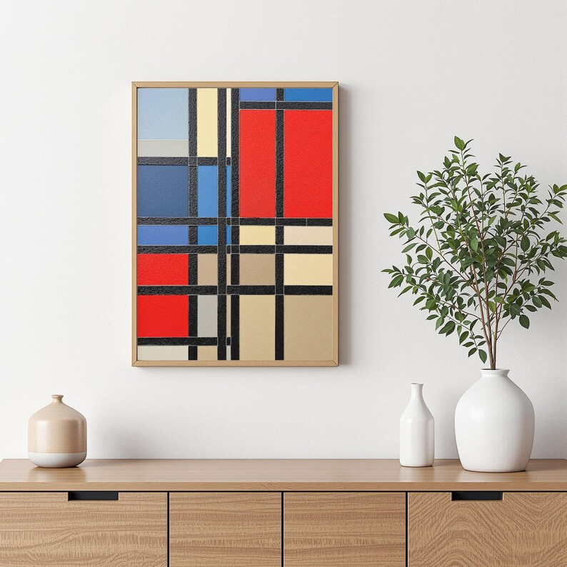 Piet Mondrian Inspired Digital Print | Modern Minimalist Geometric Wall ...