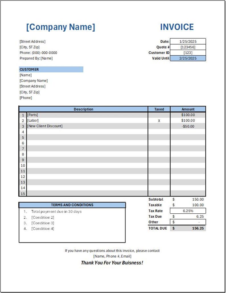 Excel Quote Template, Customizable Pricing Solution (XLSX) - Etsy
