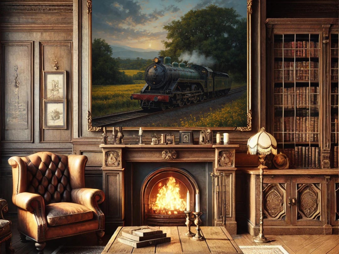 Vintage Steam Train Oil Painting Nostalgic Railway Art Digital Download ...