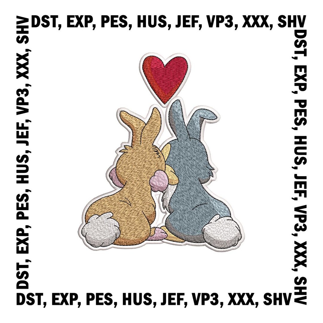 Pair of Bunnies Embroidery Design, Rabbit Embroidery Files 5 Sizes ...