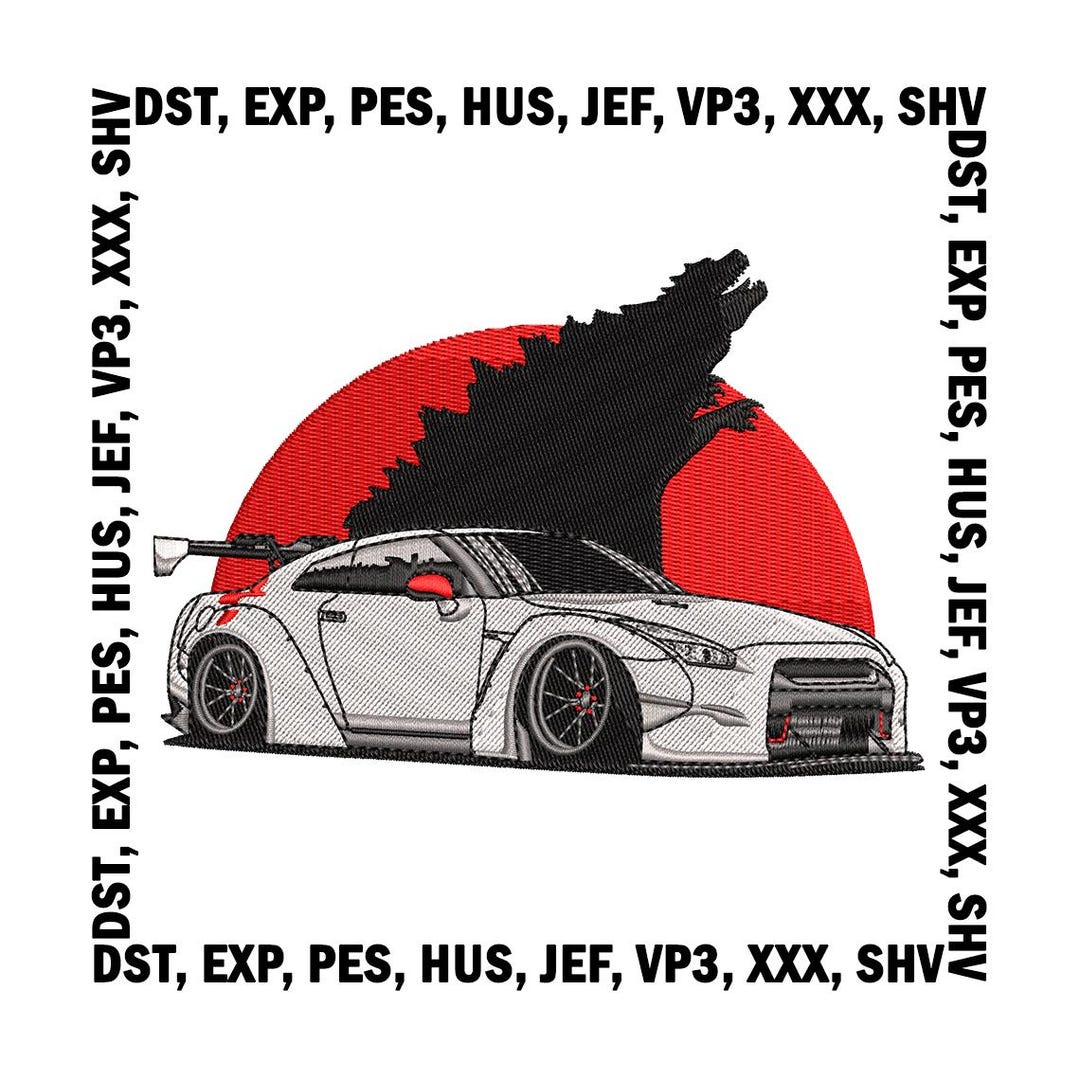 Godzilla GT-R Embroidery | Car Embroidery Design | Embroidery File - 7 ...