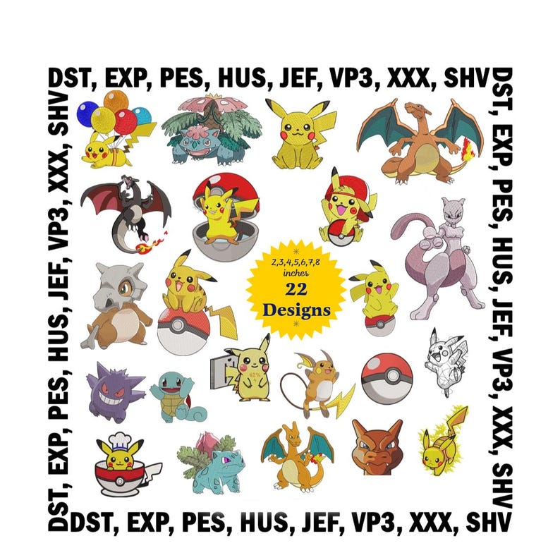 Pokemon Embroidery Designs – Pikachu, Charizard, Mewtwo (digital Files ...