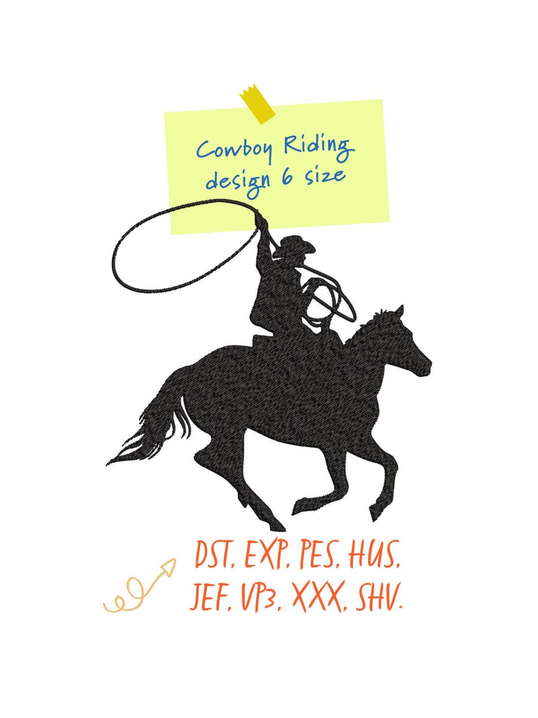 Cowboy Rider Embroidery Design, Western Horse Lasso Machine Embroidery ...