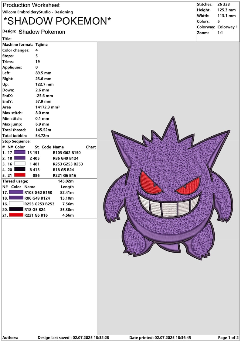 Shadow Pokemon Gengar Embroidery Design, Anime Embroidery Files - 7 ...