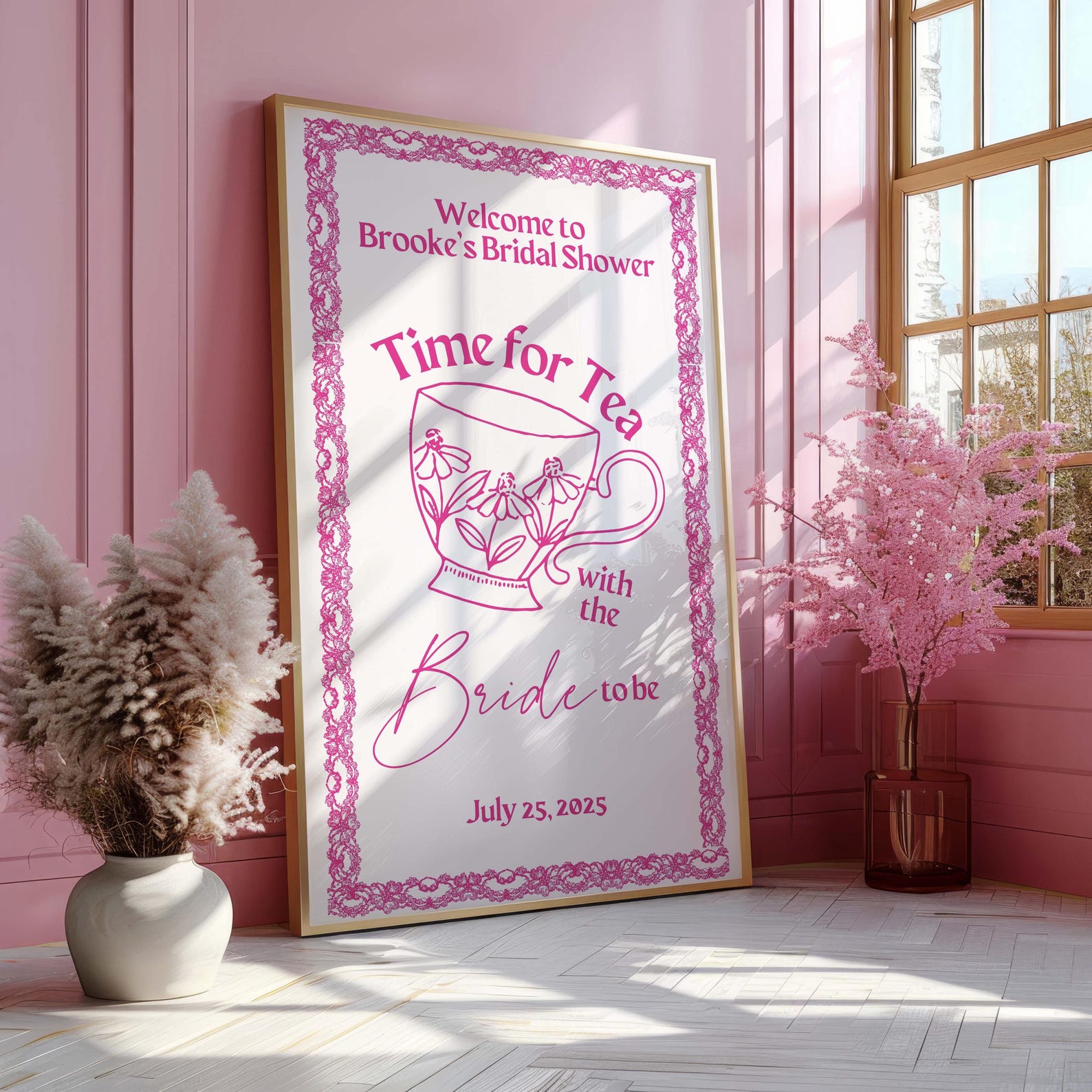 Time for Tea Bridal Shower Sign FULLY EDITABLE, Colorful Bridal Shower, Pink Bridal Shower, Tea ...
