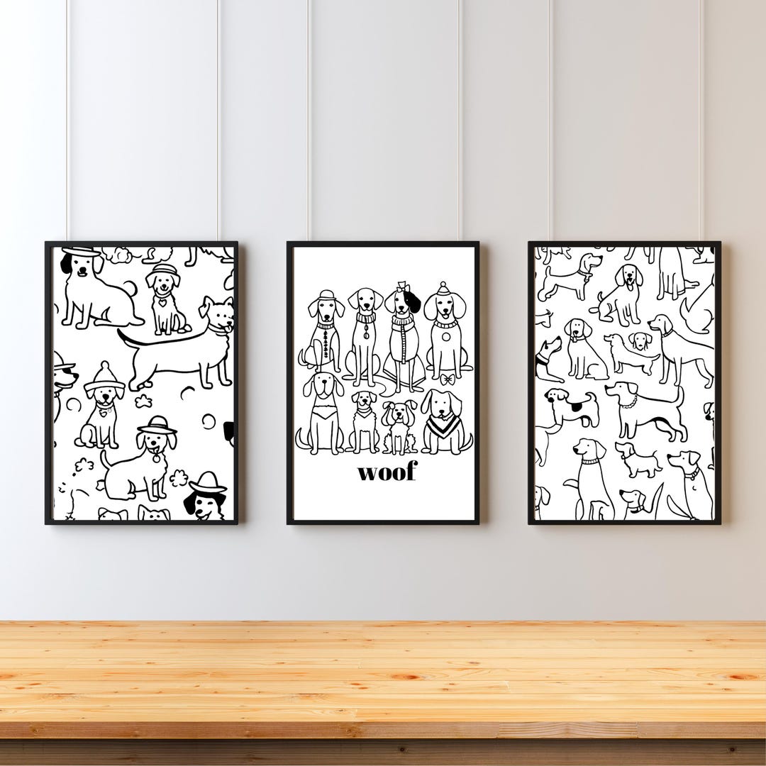 3 Pack Dog Lovers DIGITAL DOWNLOAD Minimalist Wall Art, Dog Living Room ...