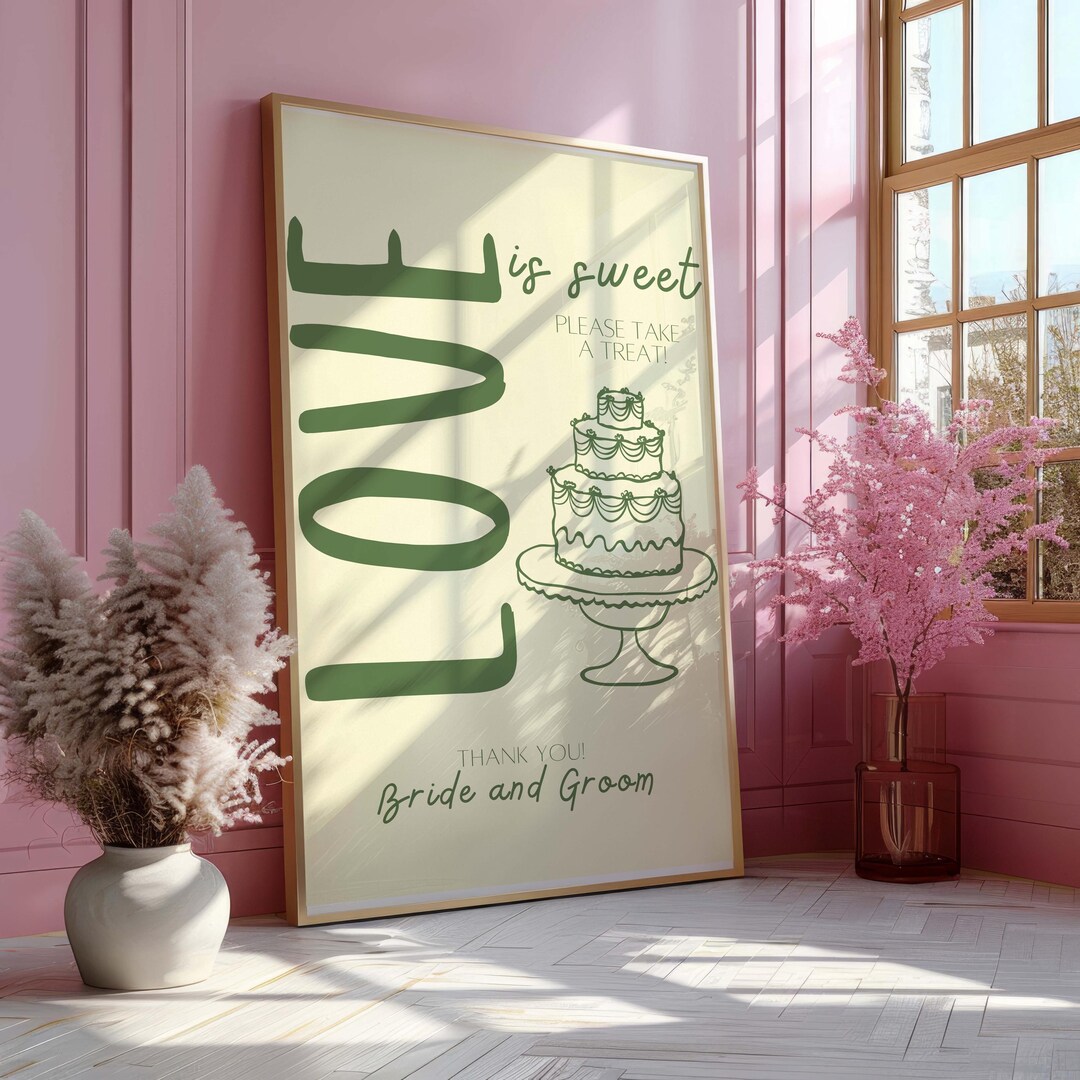 Whimsical Green Dessert Table Wedding Sign, Modern Wedding, Minimalist ...