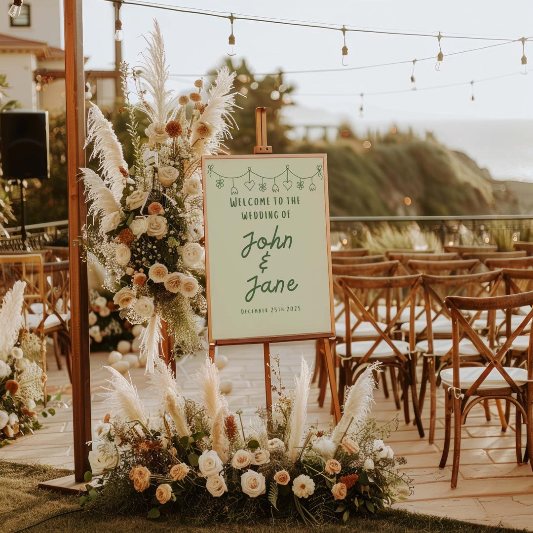 Whimsical Green Welcome to Our Wedding Sign, Modern Wedding, Minimalist ...