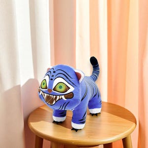 Anime Inspired Plush Toy, Blue Tiger Plush, Black Hat & 3 Eyes Bird ...