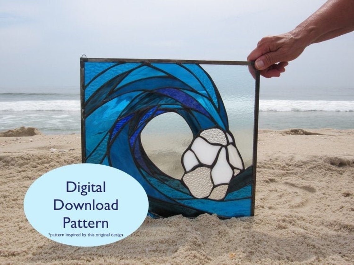STAINED GLASS PATTERN Wave Stained Glass Pattern Digital - Etsy