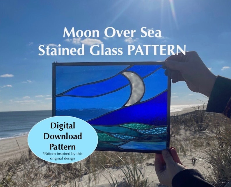 STAINED GLASS PATTERN Moon Over Water Stained Glass Moonrise - Etsy