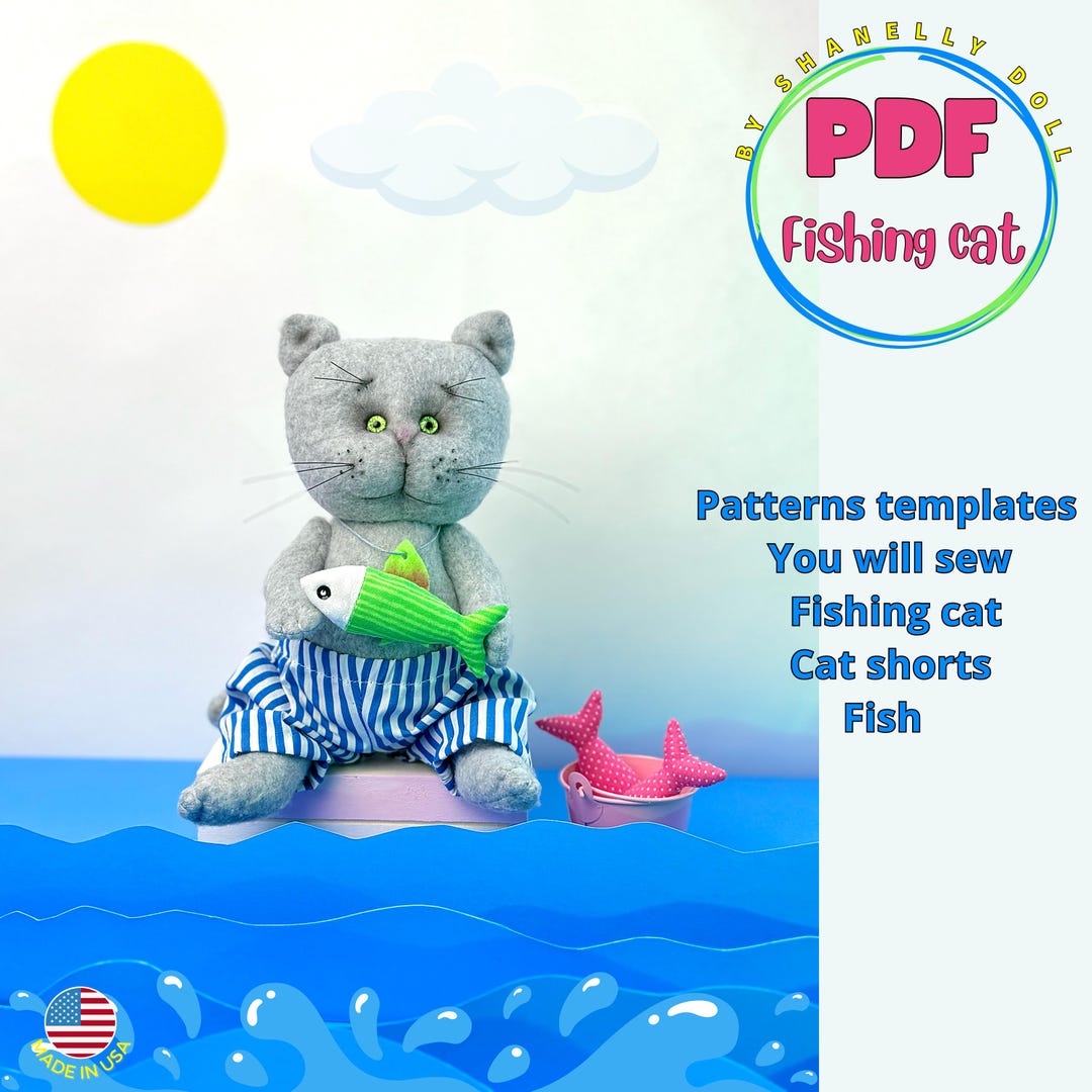 PDF Cat Sewing Pattern - Stuffed Plush Toy With Fish, Beginner Softie ...