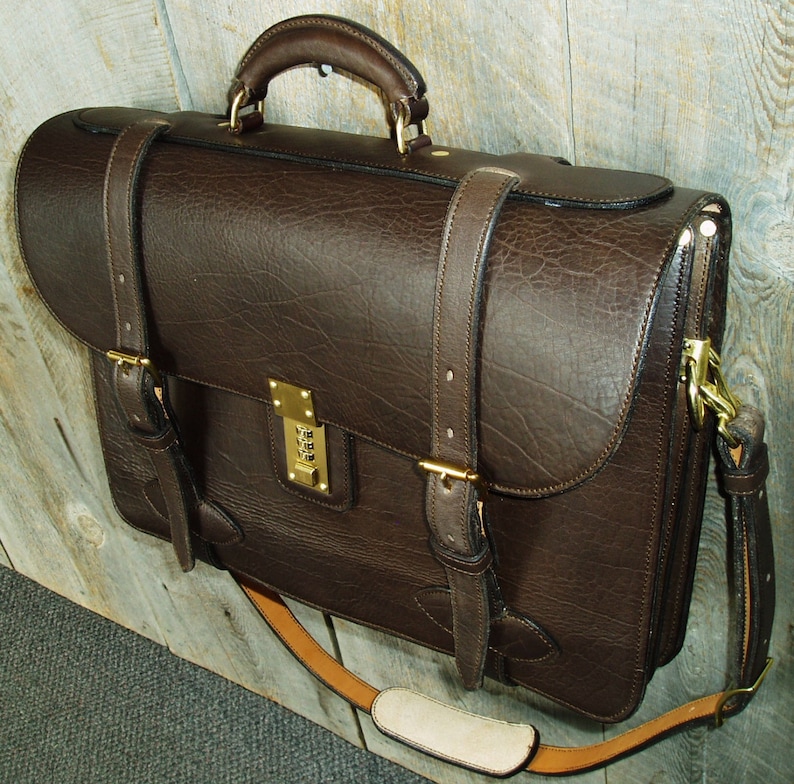 Handmade American Bison Leather Briefcase - Etsy