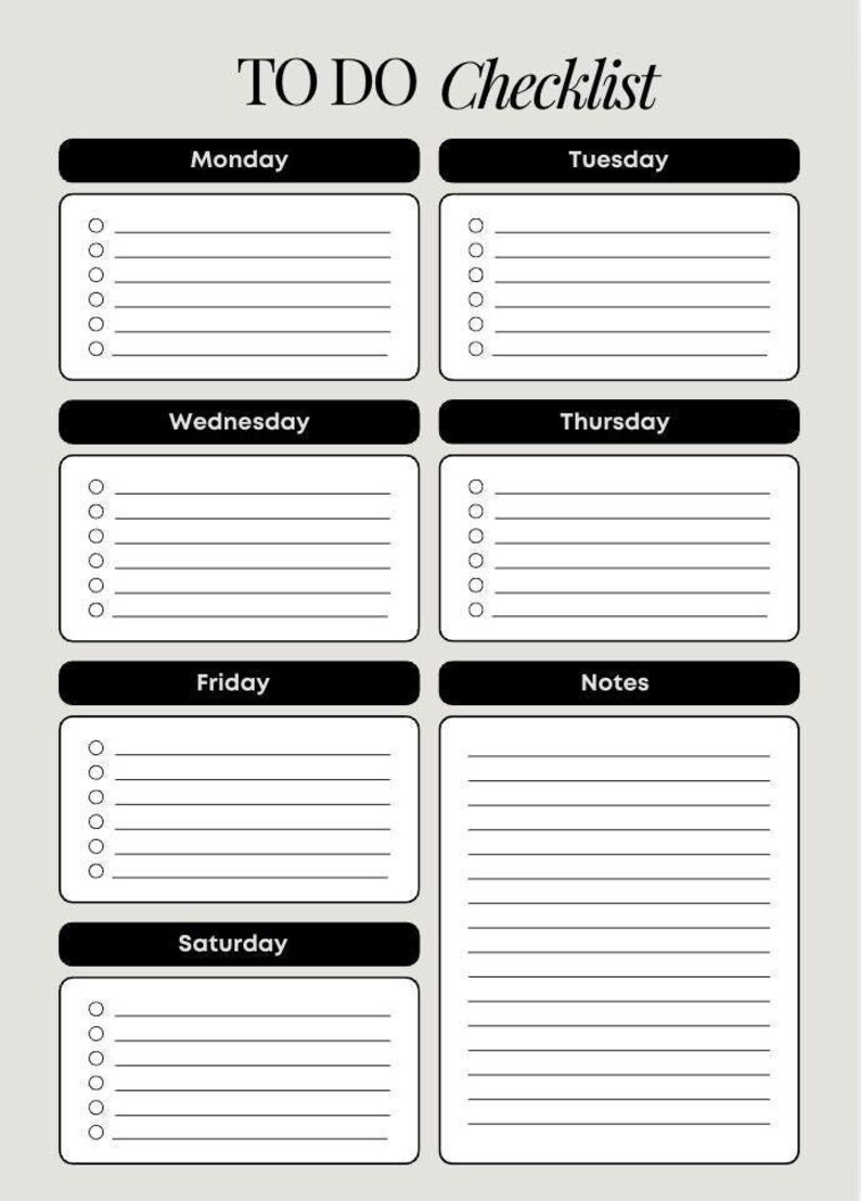 Weekly to Do Checklist Planner - Etsy