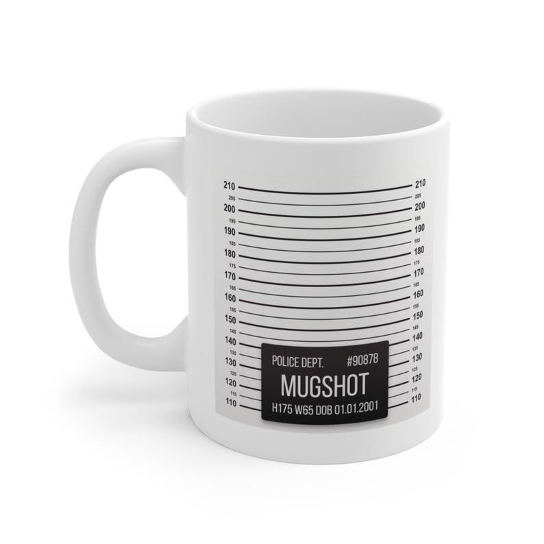 Ceramic Mug - Mugshot Fingerprints Police, Detective Cup Novelty Gift ...