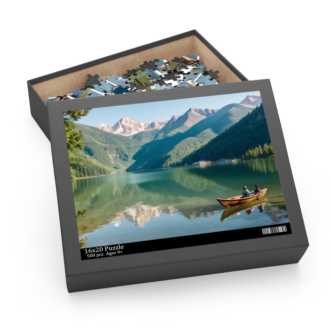 Serene Mountain River Puzzle With Small Boat - Scenic Jigsaw for ...