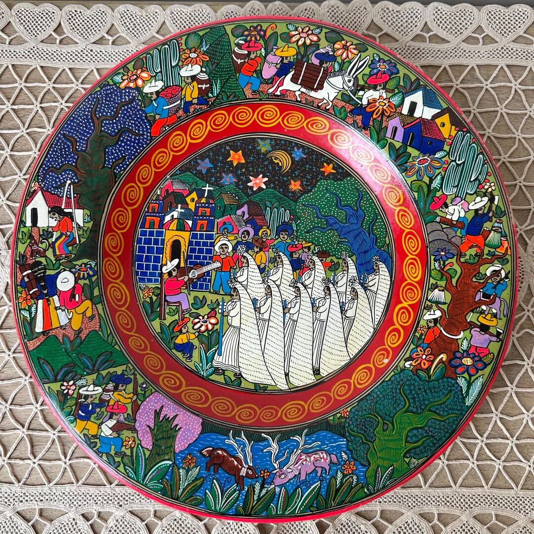 Xalitla Folk Art Plate: Hand-painted Mexican Ceramic Fiesta Scene ...