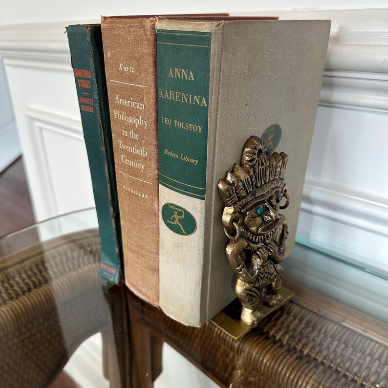 Vintage Pre-columbian Style Bookends: Brass Warrior Figures With Green ...