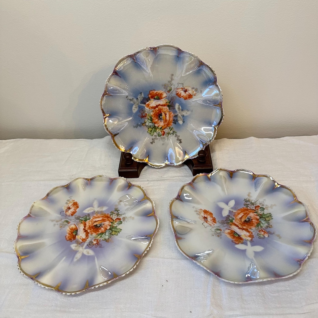 Antique Victoria Austria Plates Trio – Opalescent Floral Dessert Plates ...