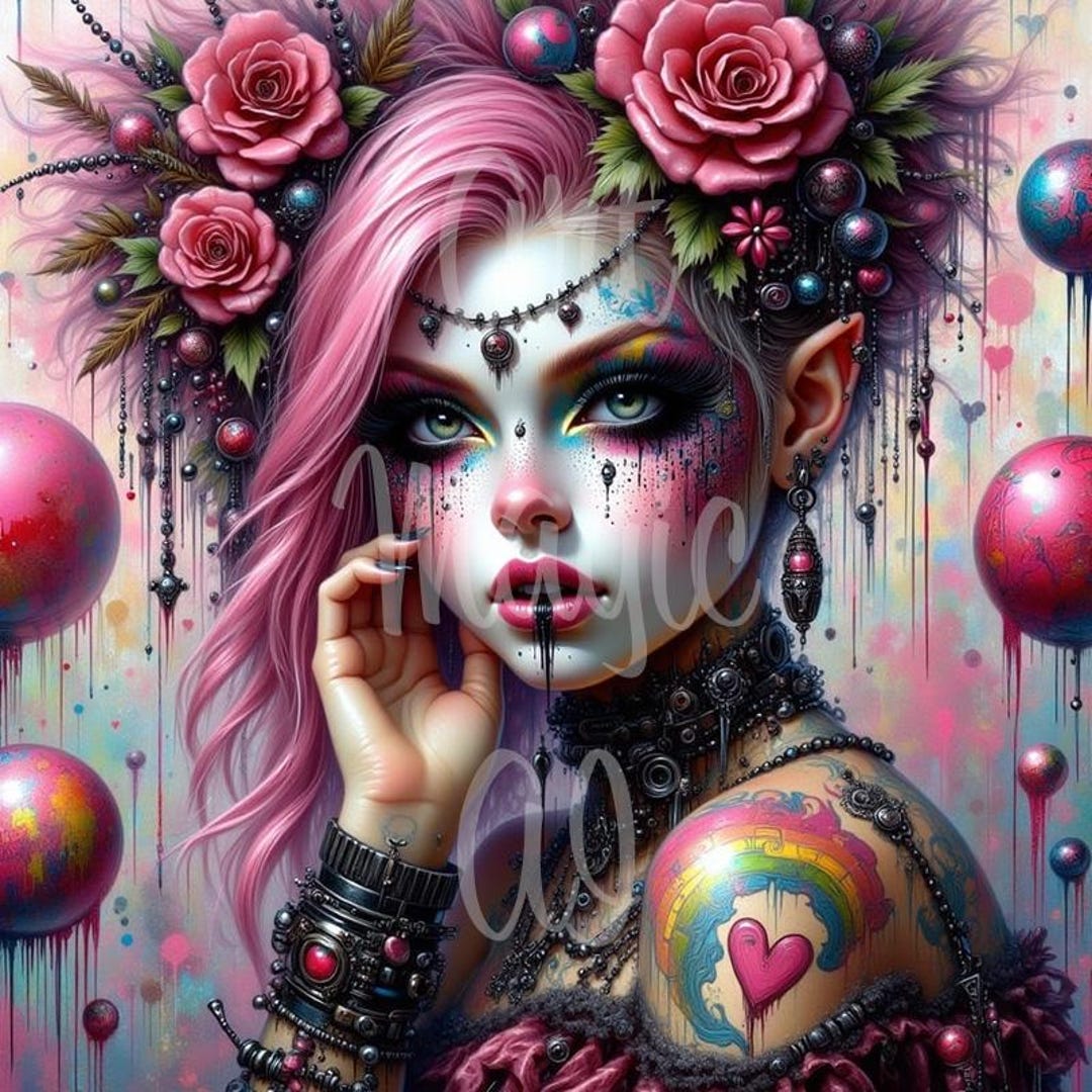 Neon Tears and Painted Dreams Digital Art Printable Image AI Art ...