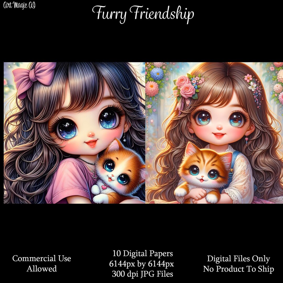 Furry Friendship Digital Art AI Art Printable Images Digital Papers ...