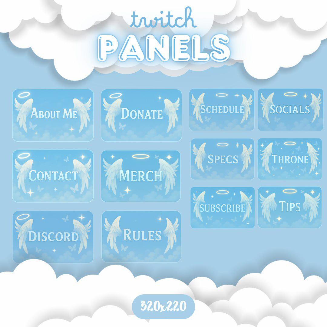 Angel Twitch Panels – Cloudy Overlay With Wings for Streamers, Pre-made ...