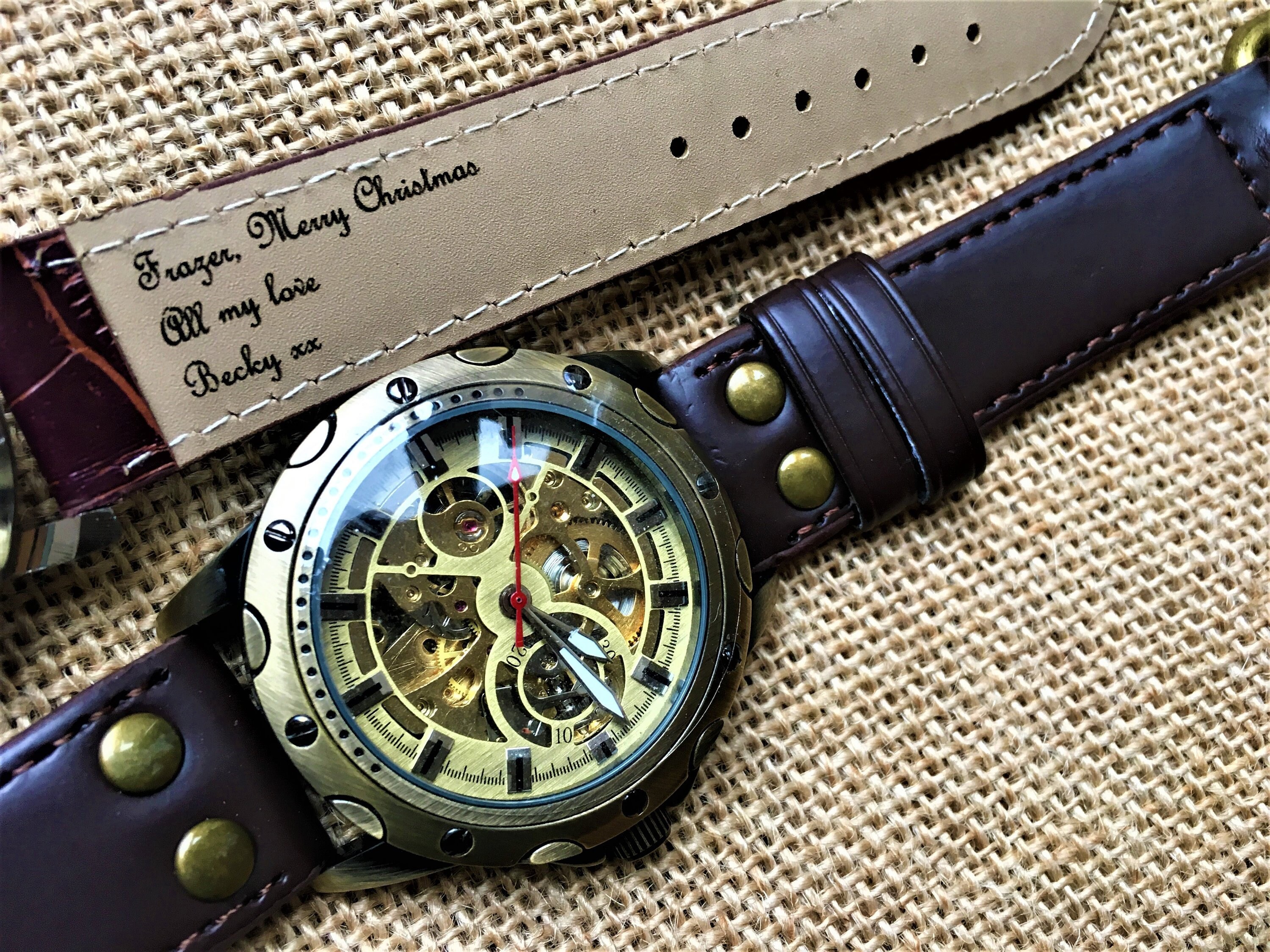 Leather Watch Strap, Skeleton Watch, Anniversary Gifts, Leather Watch ...