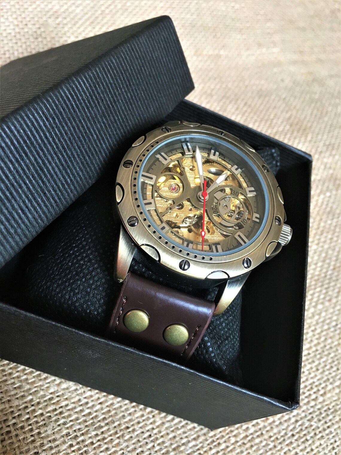 Leather Watch Strap Skeleton Watch Anniversary Gifts - Etsy