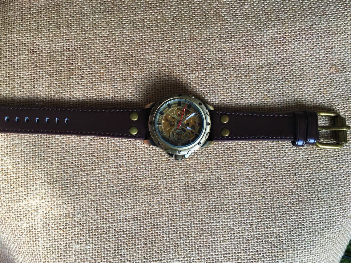 Leather Watch Strap Skeleton Watch Anniversary Gifts - Etsy