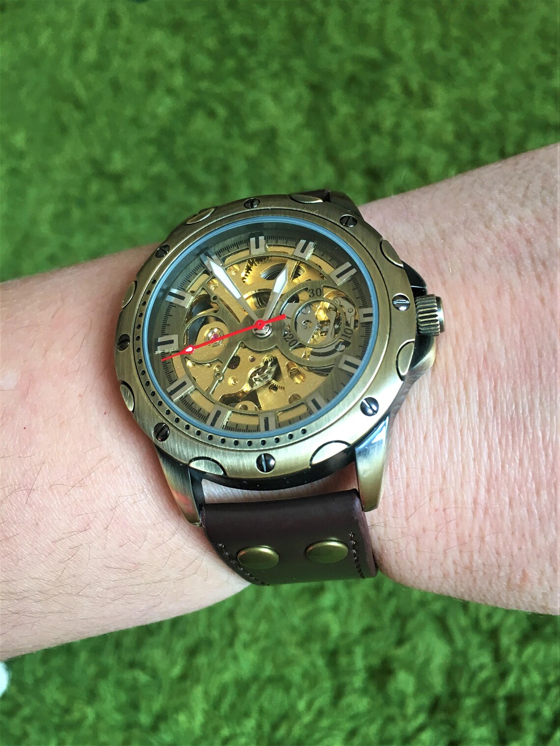 Leather Watch Strap Skeleton Watch Anniversary Gifts - Etsy