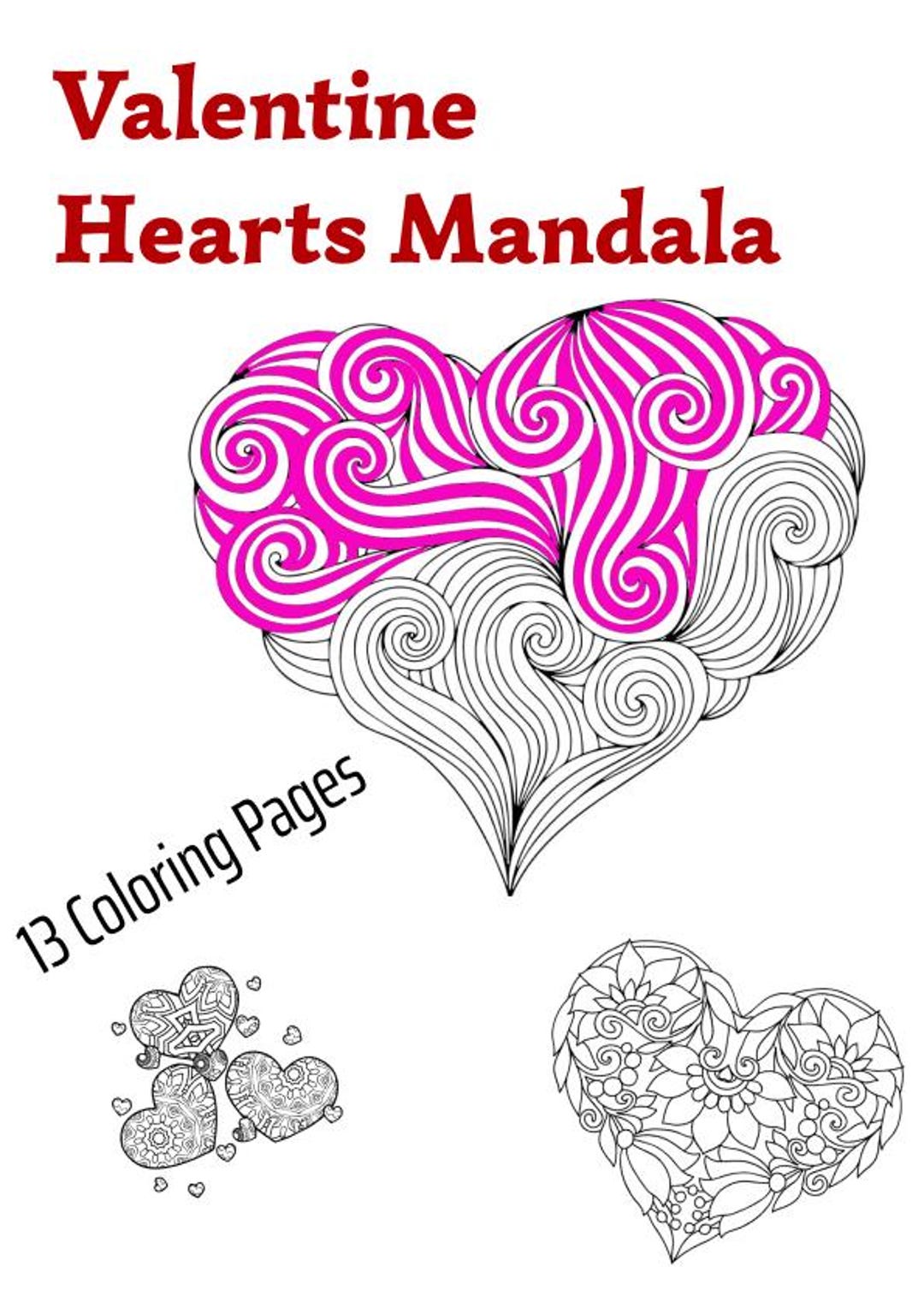 Coloring Pages Valentines Day Hearts, Mandala for Adults, PDF Prints - Etsy