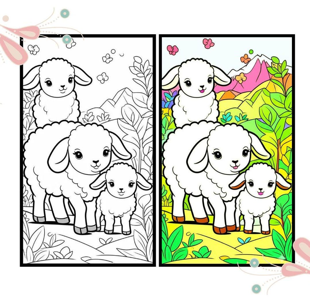 Printable Coloring Pages 50 Sheets Cute Lambs Art – Fun and Relaxing ...