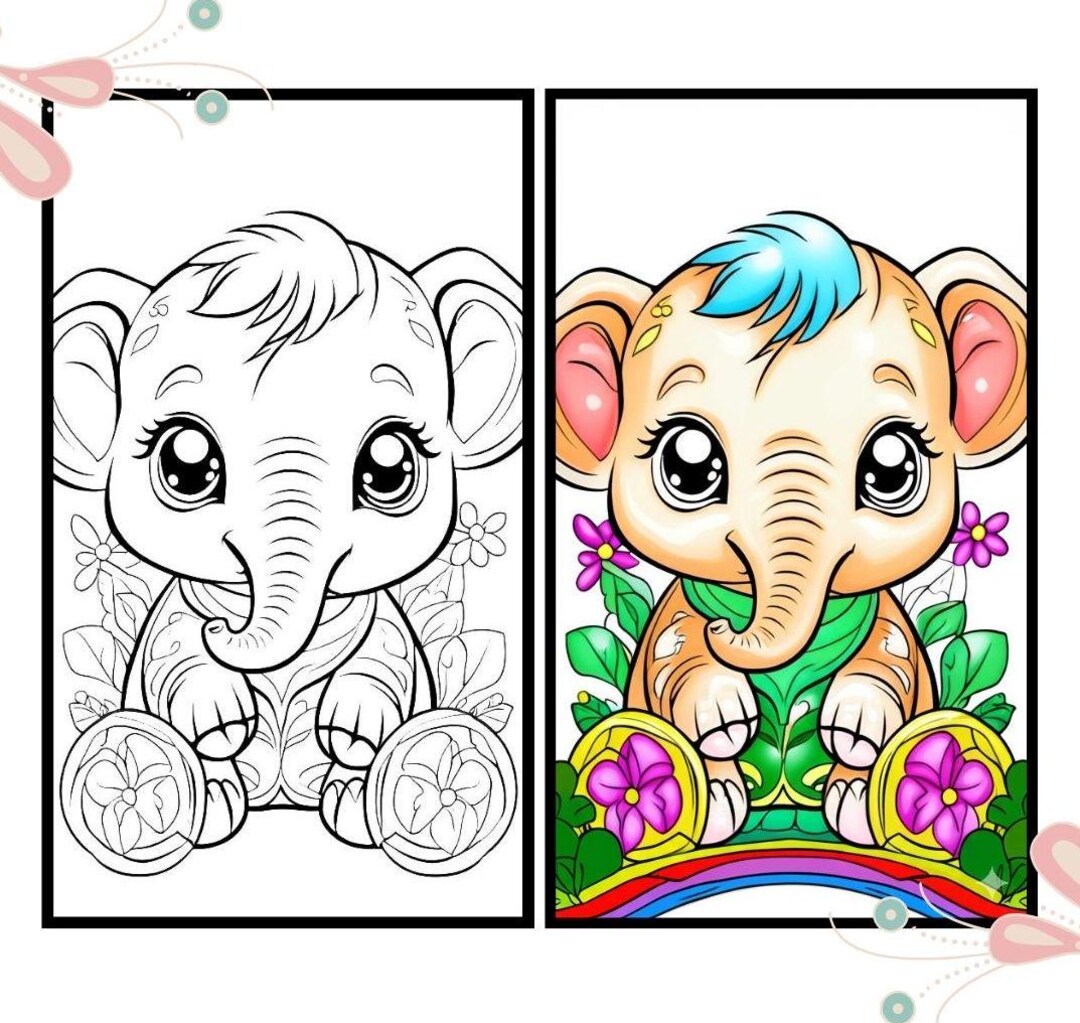 Printable Coloring Pages 50 Sheets Cute Elephant Art – Fun and Relaxing ...