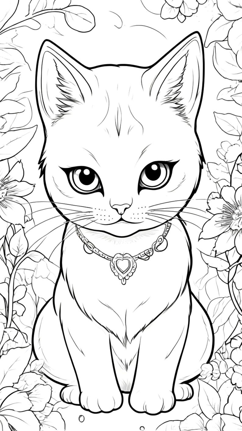 Printable Coloring Pages 50 Sheets Cute Cat Art Coloring Pages – Fun ...