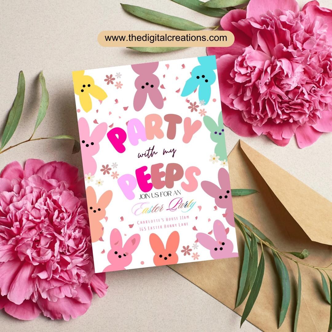 Editable Party With My Peeps Easter Party Invitation, Happy Rabbit ...