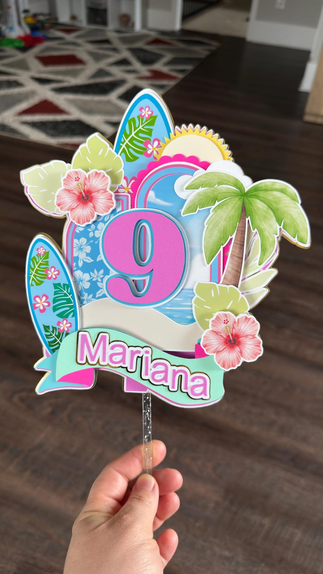 Personalized Tropical Cake Topper | Hawaiian Birthday Cake Topper ...