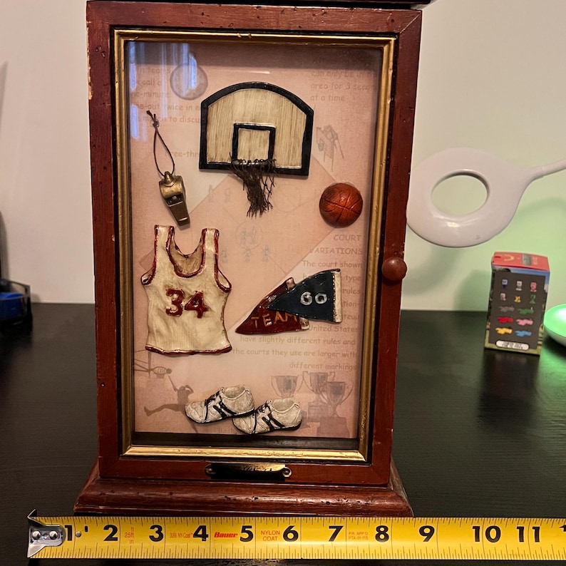 Vintage Basketball Shadow Box Cabinet | Sports-themed Miniature Display ...